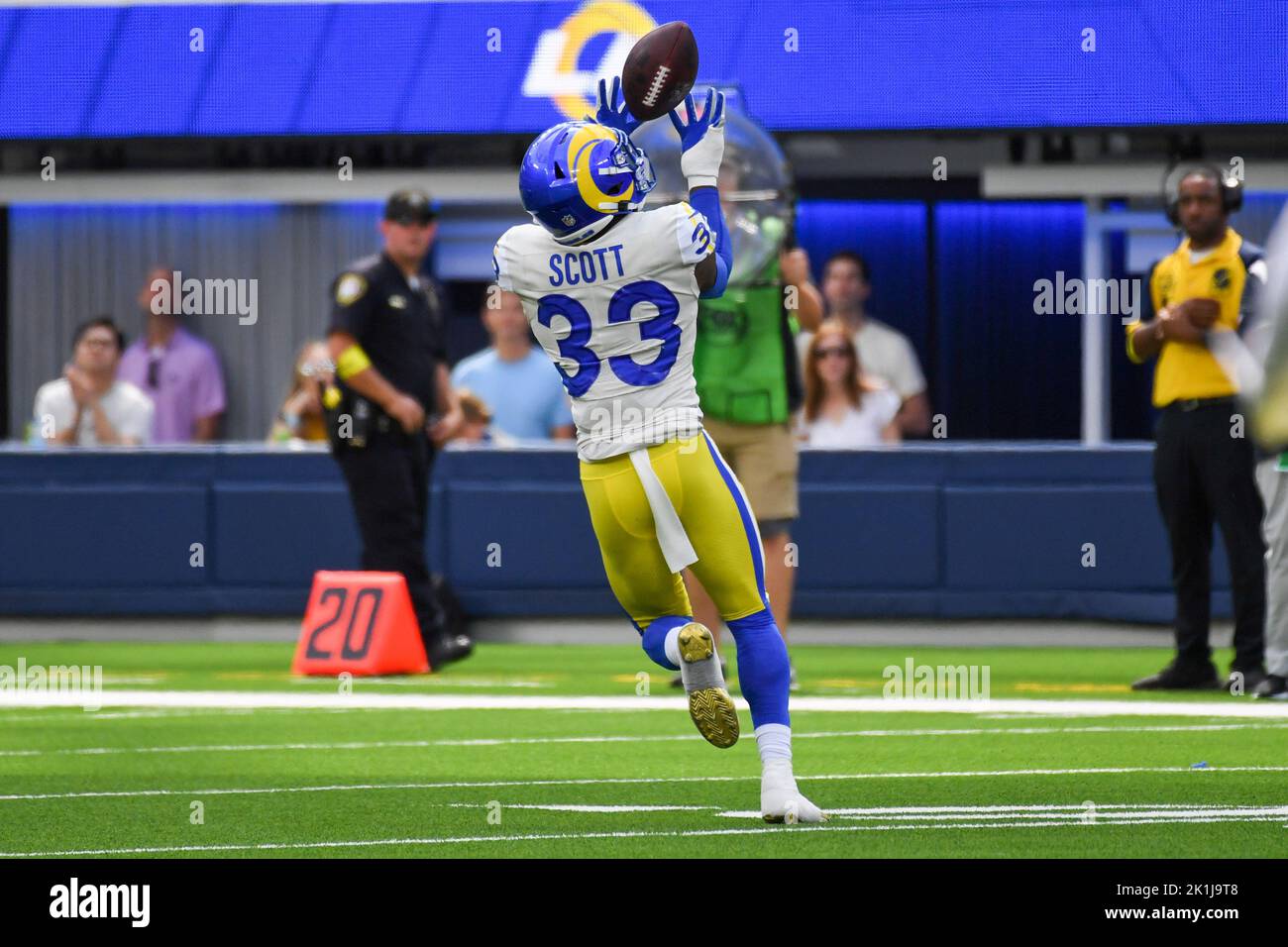 Los Angeles Rams safety Nick Scott (33) intercepts the ball during an ...