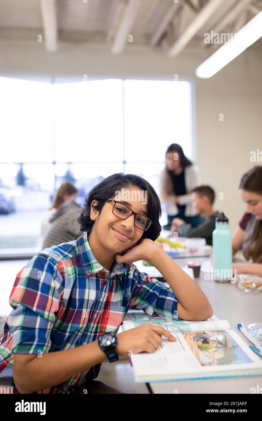 Boy studying in classroom hi-res stock photography and images - Alamy