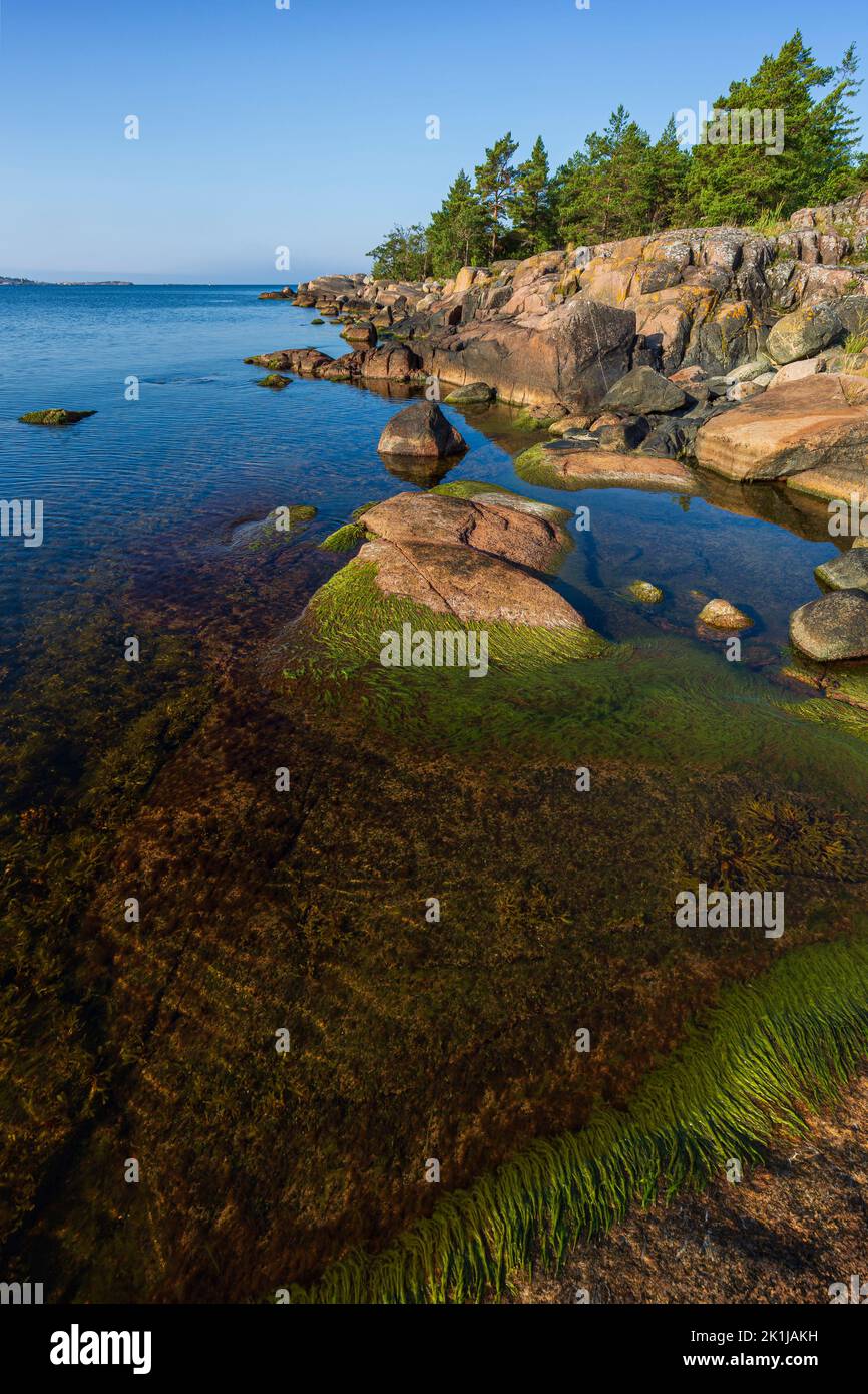 Rocky coastline and shoreline cliffs along the Tulliniemi nature trail ...