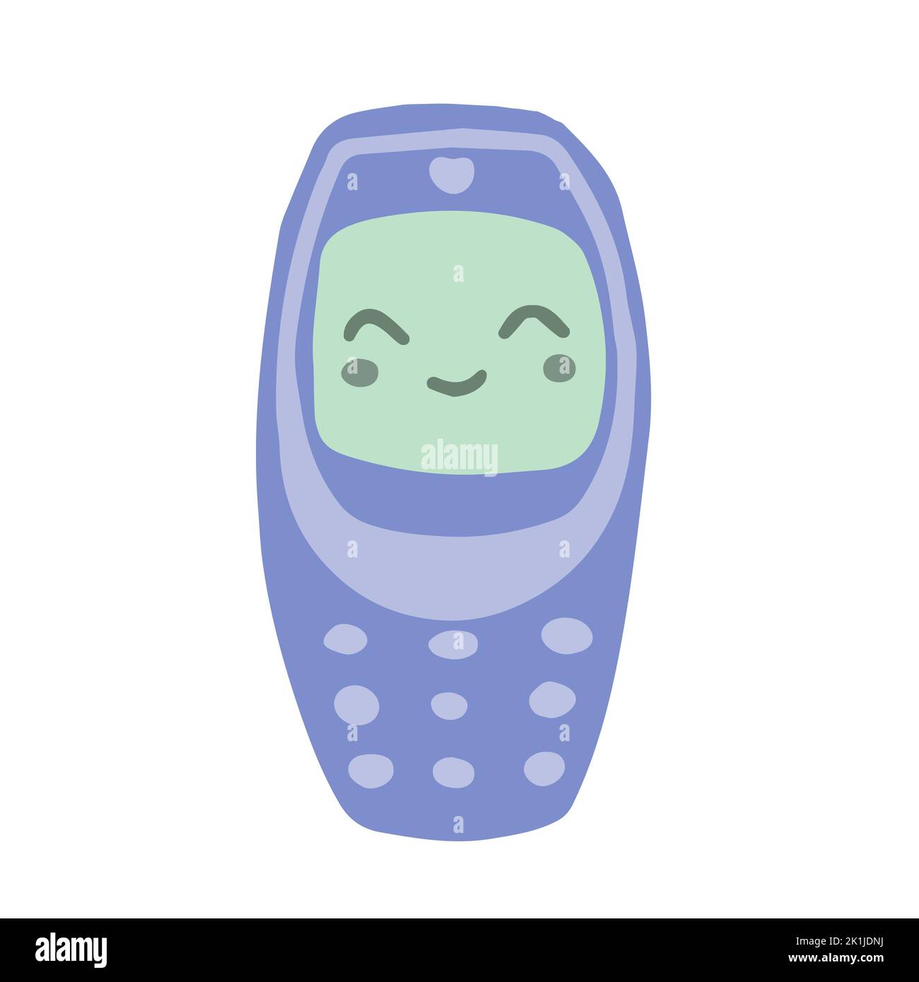 Hand-drawn cute isolated clipart illustration of y2k old cell phone ...