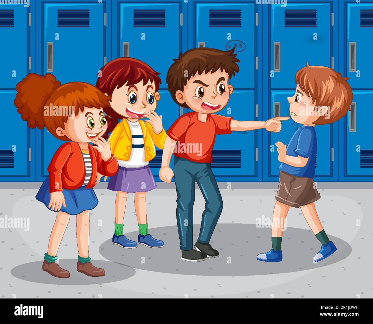 School bullying with student cartoon characters illustration Stock ...
