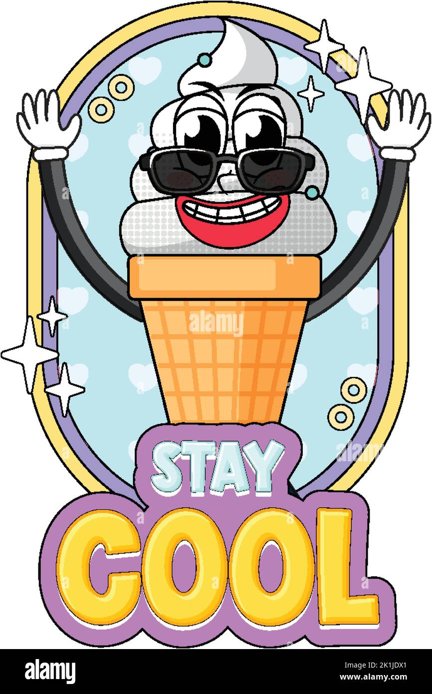 Ice cream cartoon character with stay cool badge illustration Stock ...