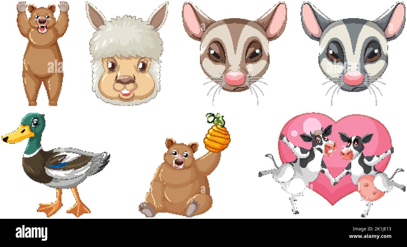 Set of various animals cartoon characters illustration Stock Vector ...