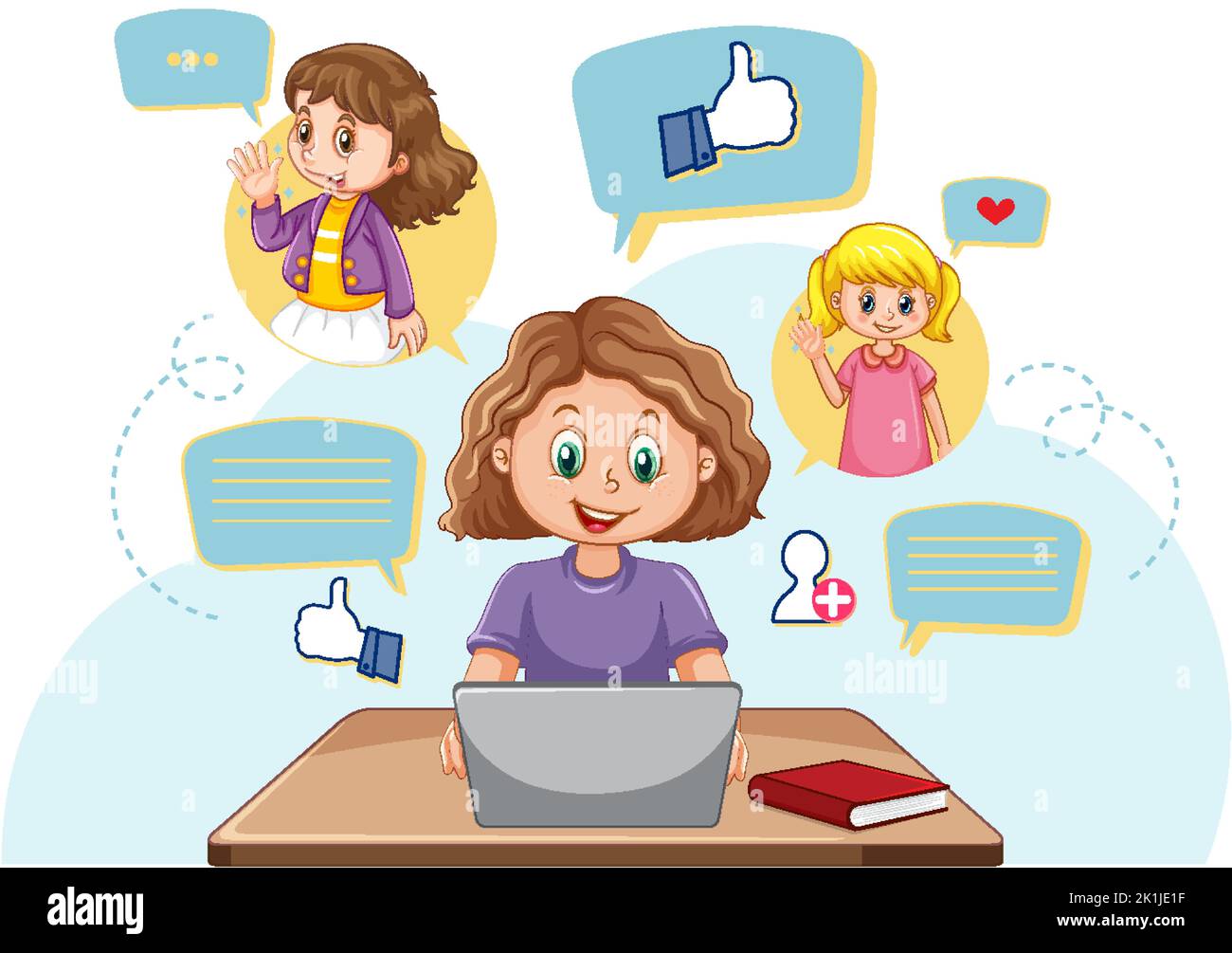 A girl using laptop for online learning illustration Stock Vector Image ...