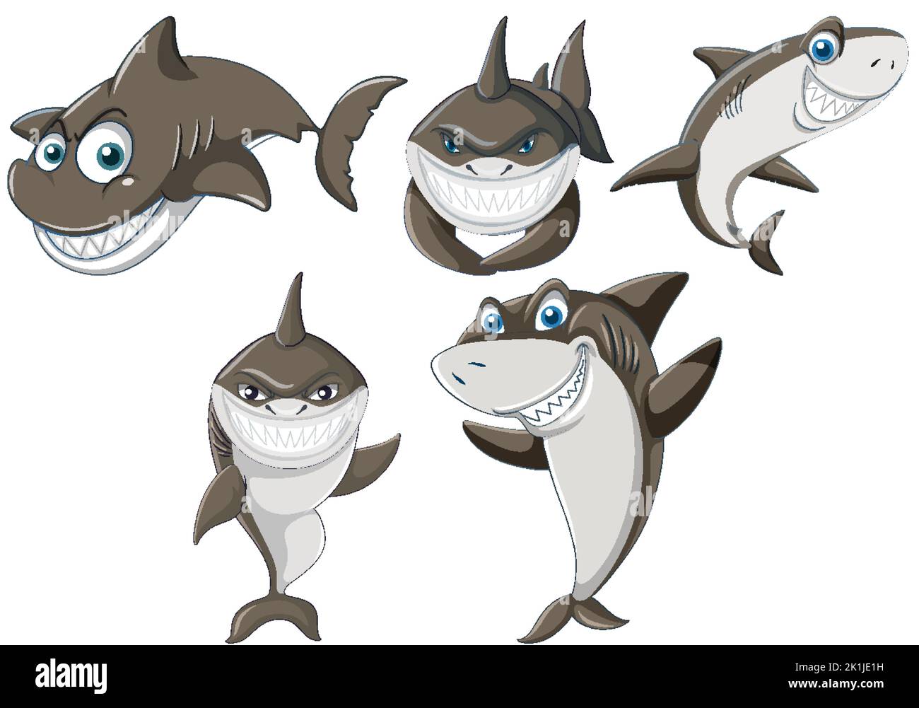 Set of shark cartoon character illustration Stock Vector Image & Art ...