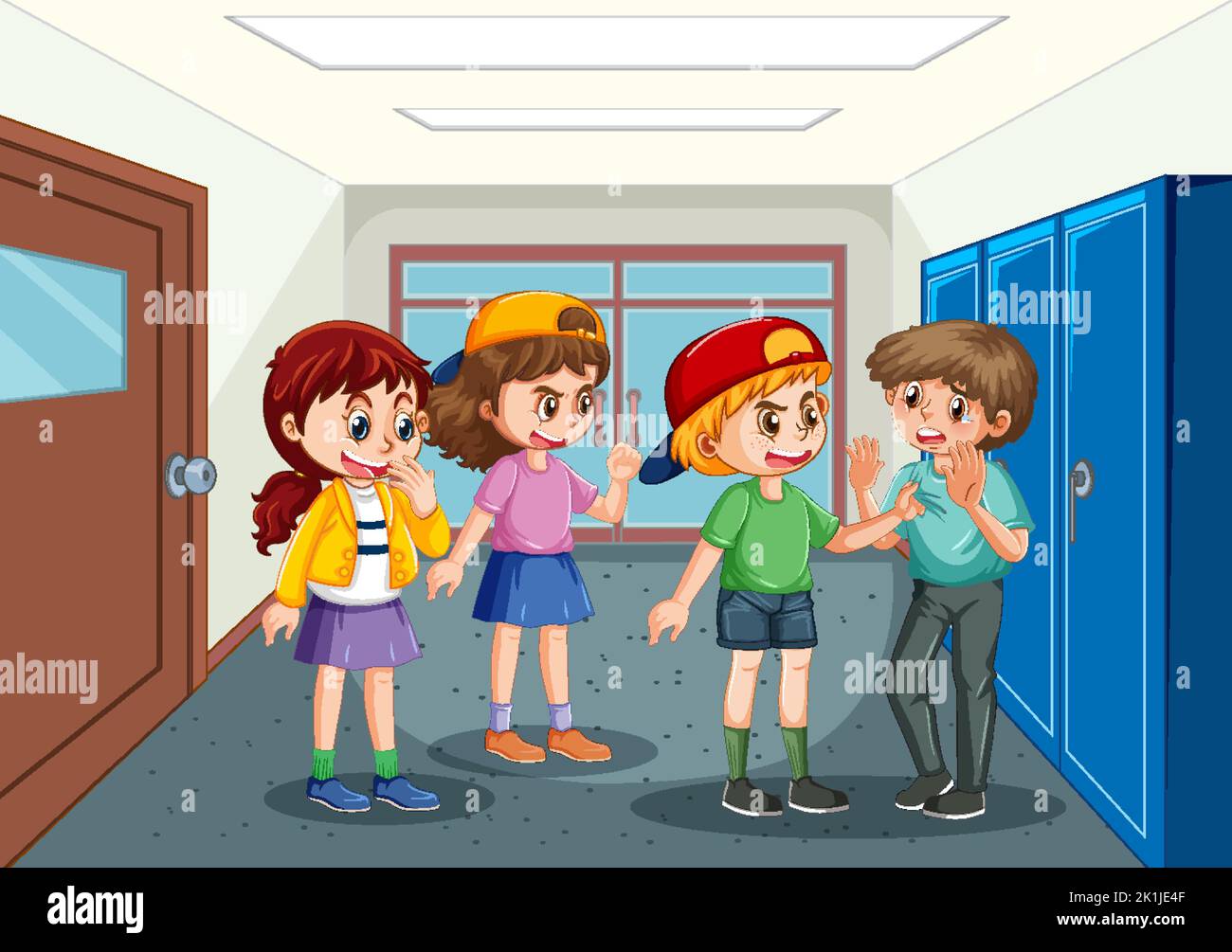School bullying with student cartoon characters illustration Stock ...