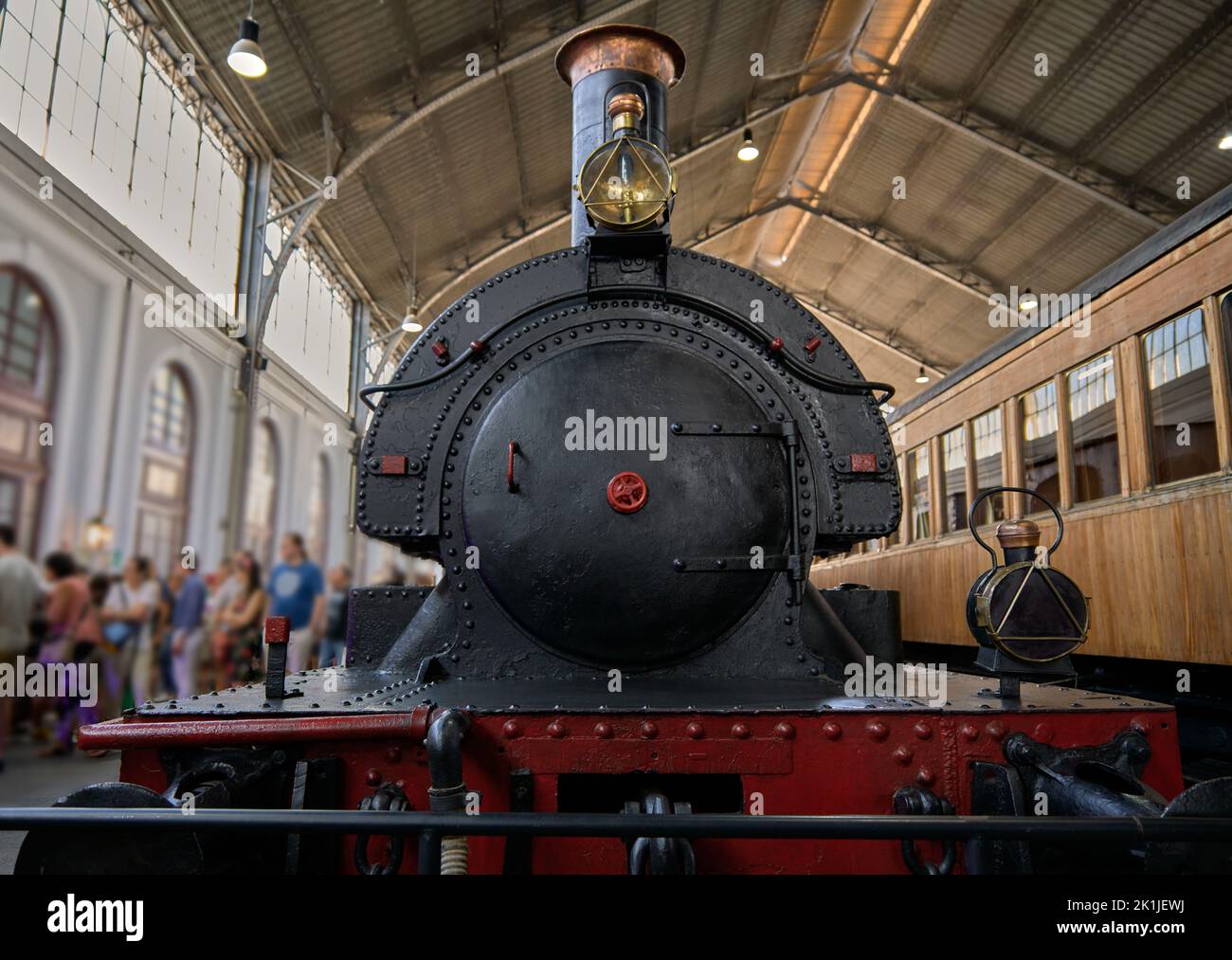 An old Spanish steam locomotive at Delicias station in Madrid, Spain ...