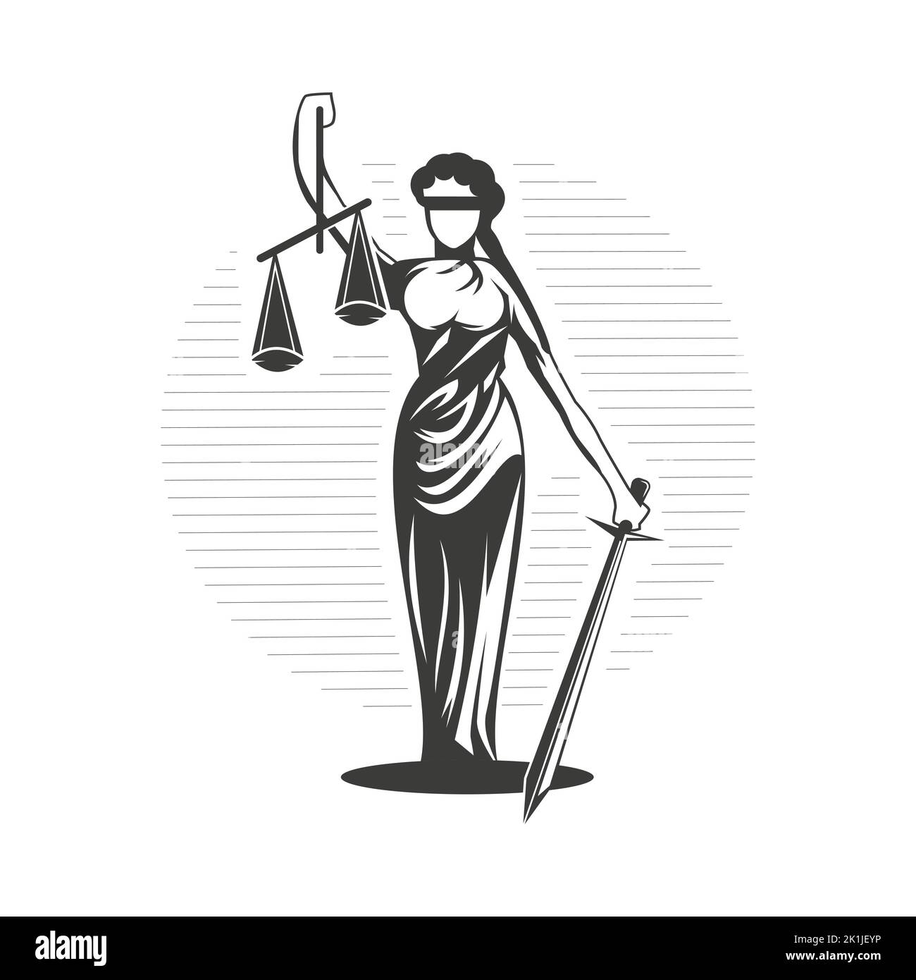 Woman justice illustration Justice symbol design- Woman holding scales and sword Stock Vector ...