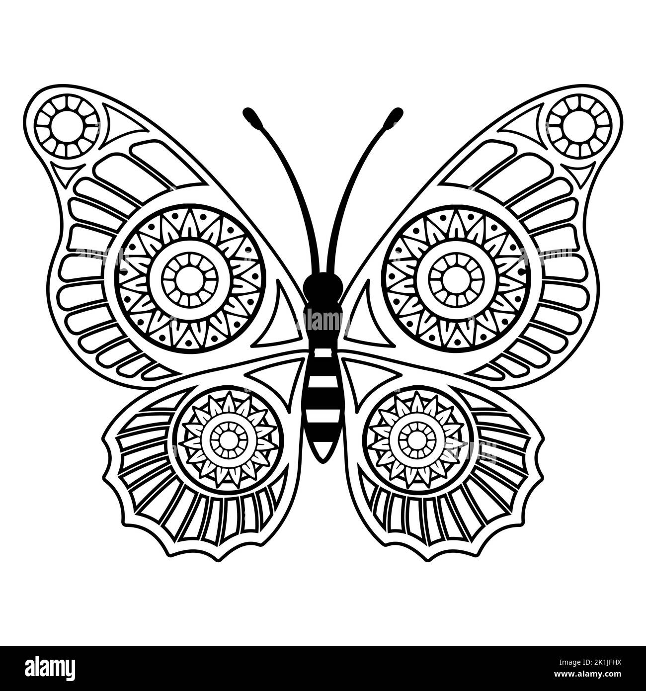 Vector coloring book page for adult. Silhouette of elegant butterfly in ...