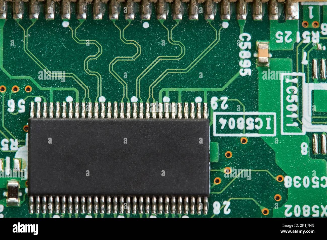 Close-up of computer chip on a part of electronic printed circuit board ...