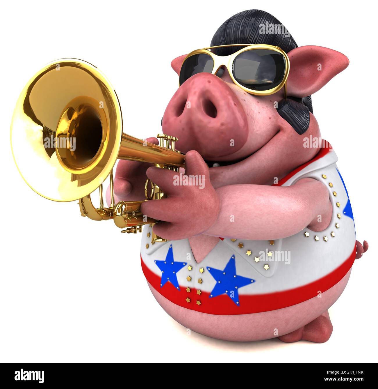Fun 3D cartoon illustration of a pig rocker Stock Photo - Alamy