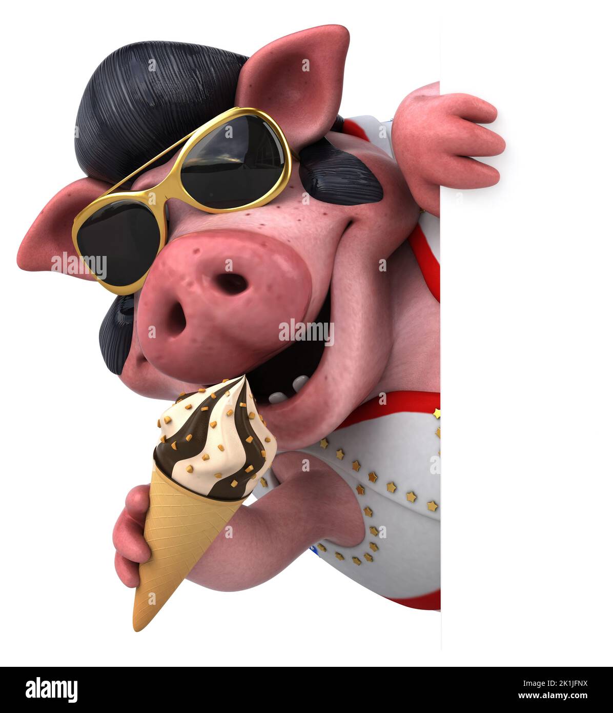 Fun 3D cartoon illustration of a pig rocker Stock Photo - Alamy