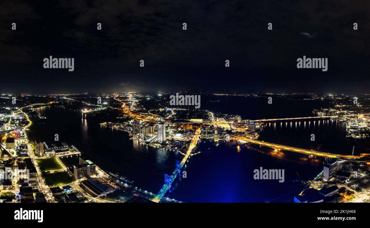 The aerial view of the waterside buildings of Jacksonville under the ...