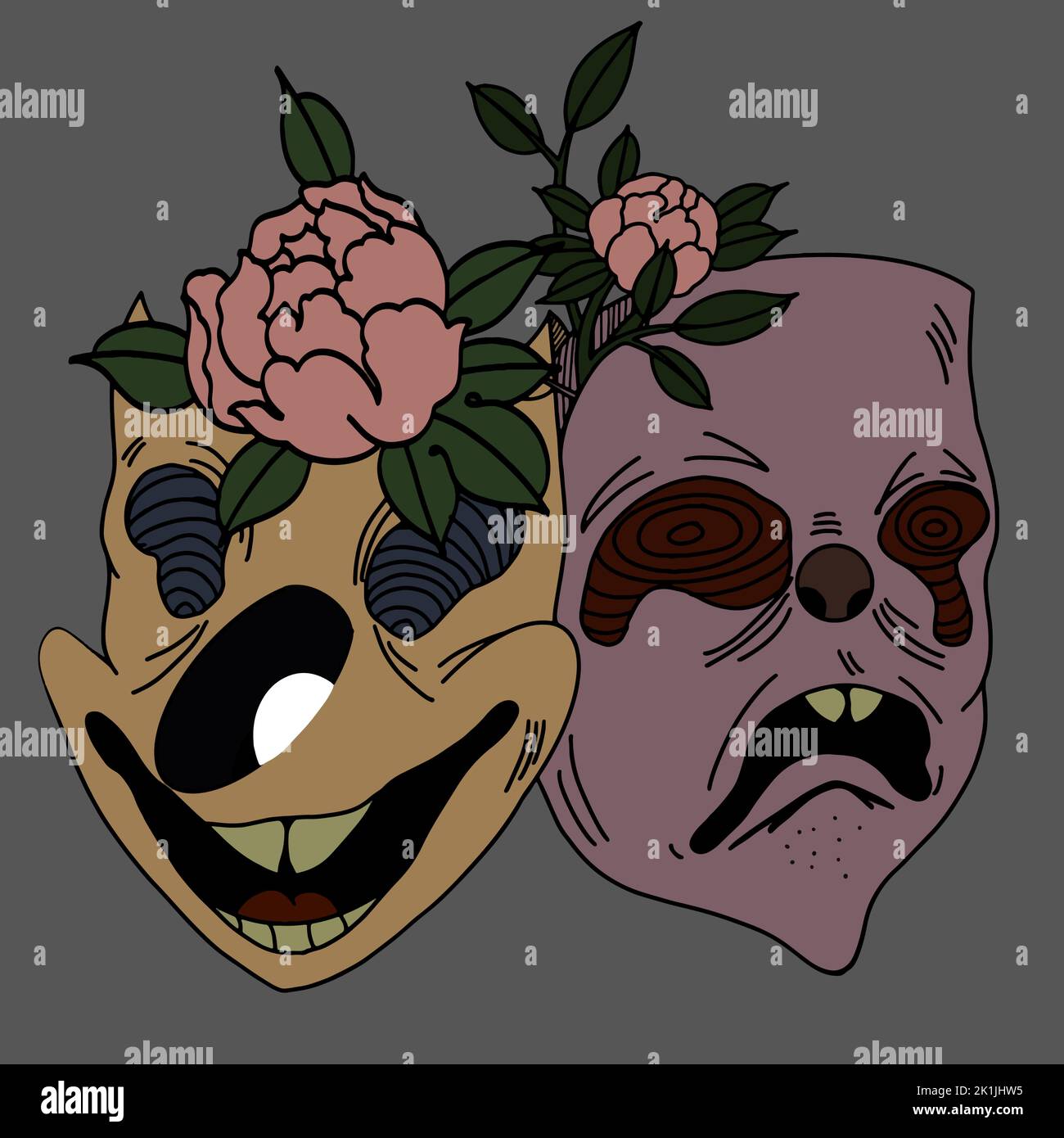 creepy masks happy and sad halloween illustration Stock Vector Image ...