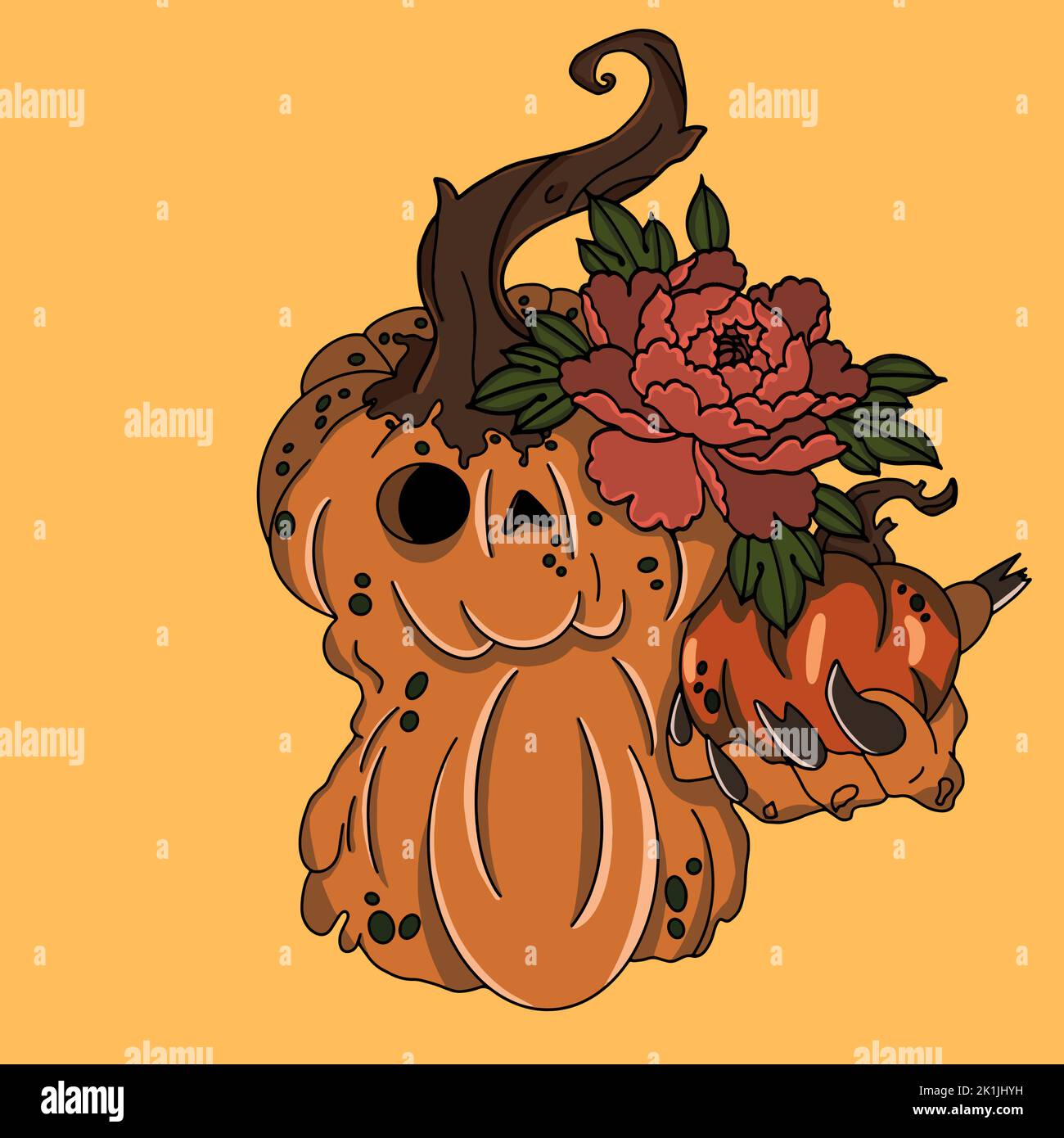 pumpkin monster holding pumpkin in hand halloween illustration Stock ...