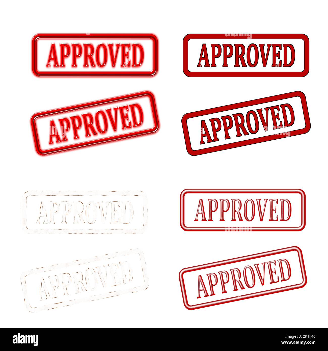 Red approved square stamp collection on white background Stock Photo ...