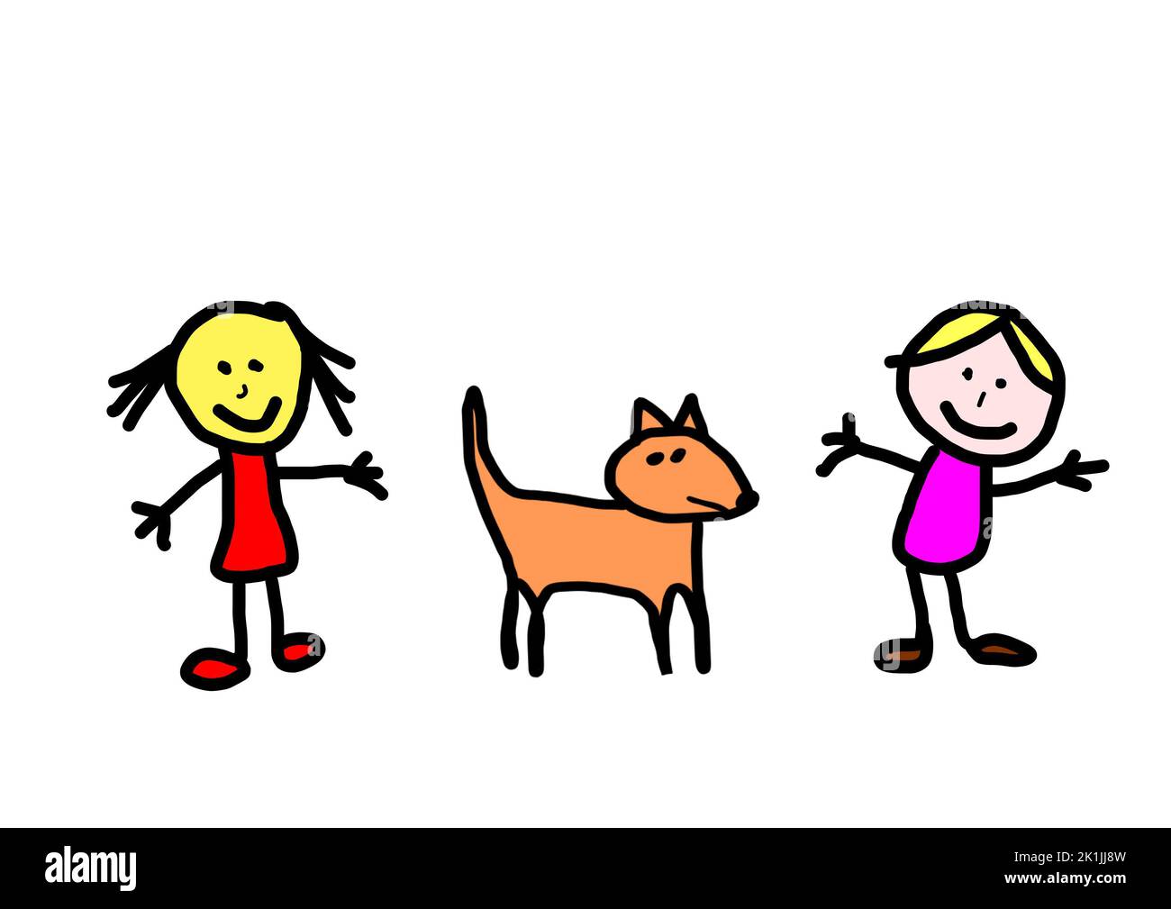 Kids drawing - best friends greetig card Stock Photo - Alamy