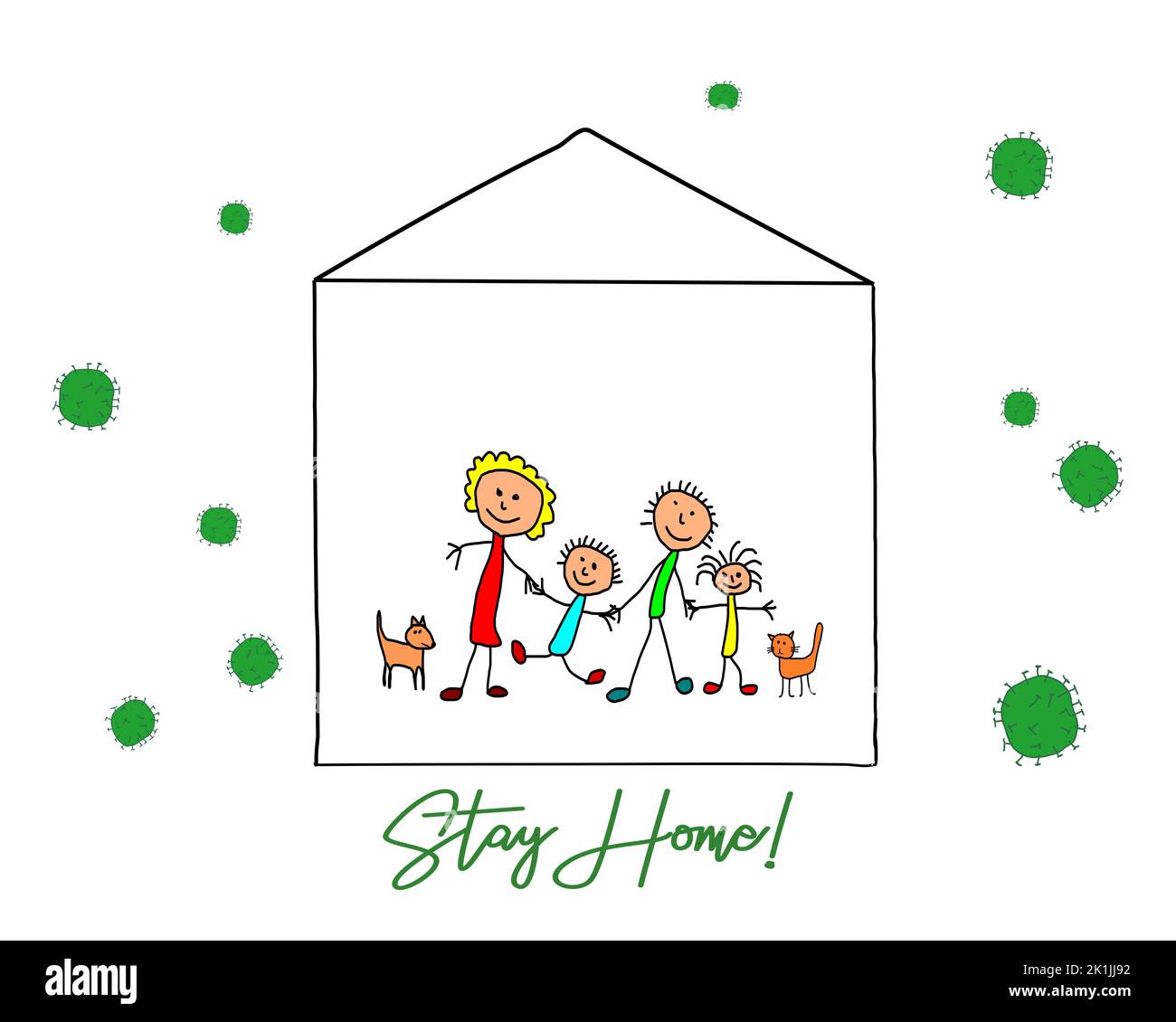 Kids drawing - Coronavirus ( covid-19 ) campaign to stay at home Stock ...