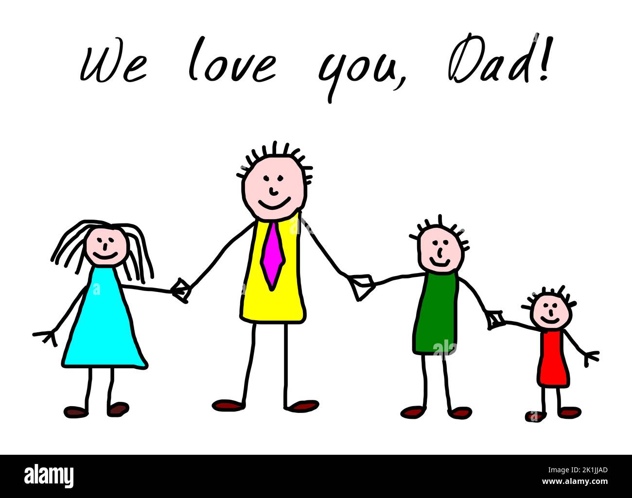 Kids drawing - Fathers day greeting card Stock Photo - Alamy