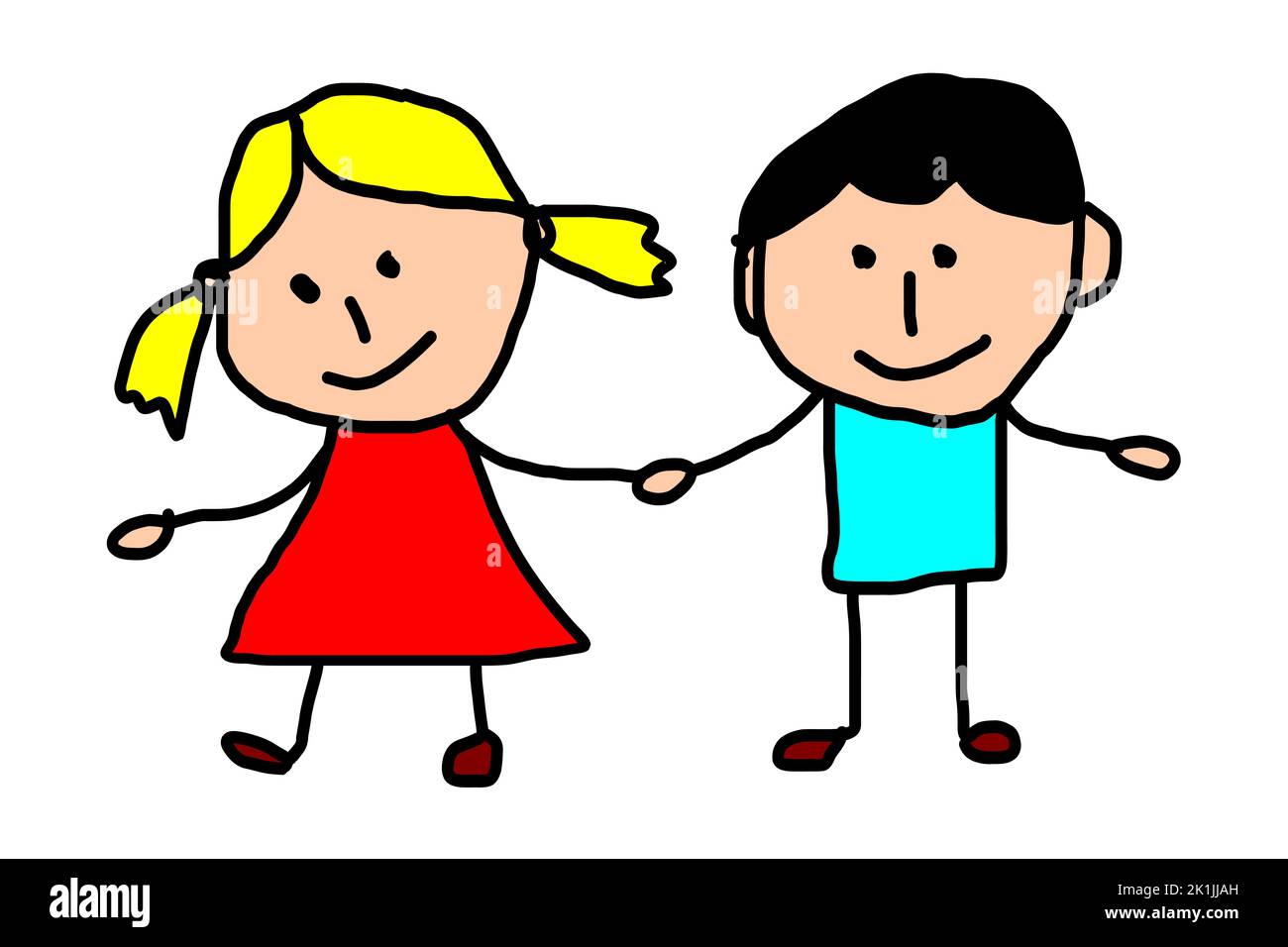 Kids drawing - friends greetig card Stock Photo - Alamy