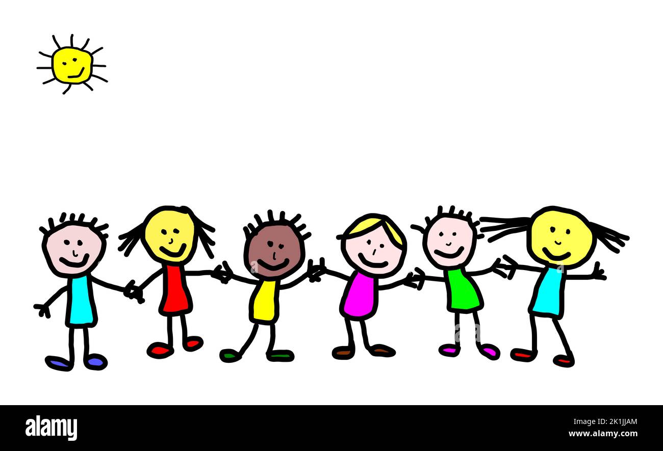 Kids drawing - friends greetig card Stock Photo - Alamy