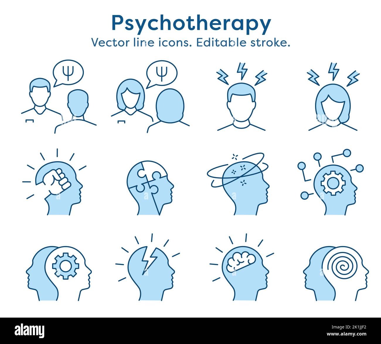 Psychology icon set. Collection of mind, brain, emotion, psychologist ...