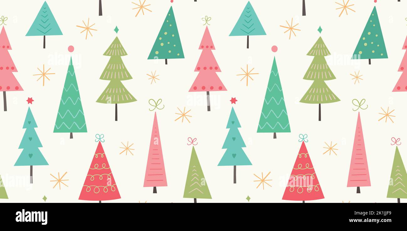 Christmas tree pattern background. Vector seasonal border Stock Vector ...