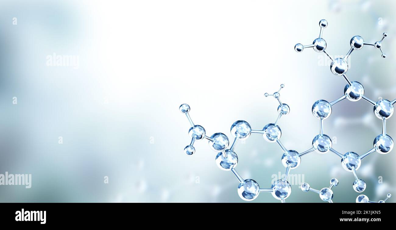 Horizontal banner with model of abstract molecular structure ...