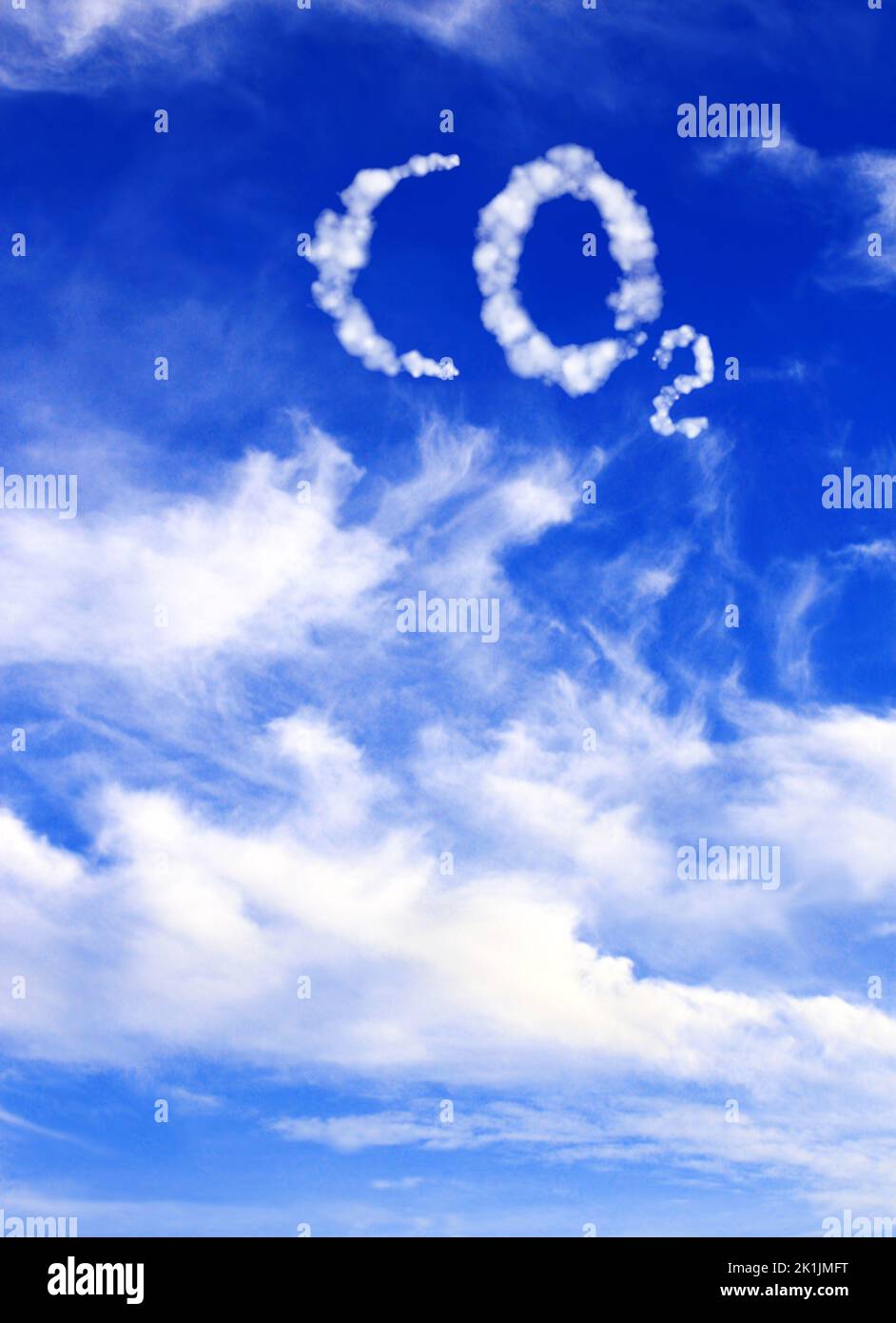 Symbol CO2 from clouds on blue sky. Carbon dioxide emission control ...