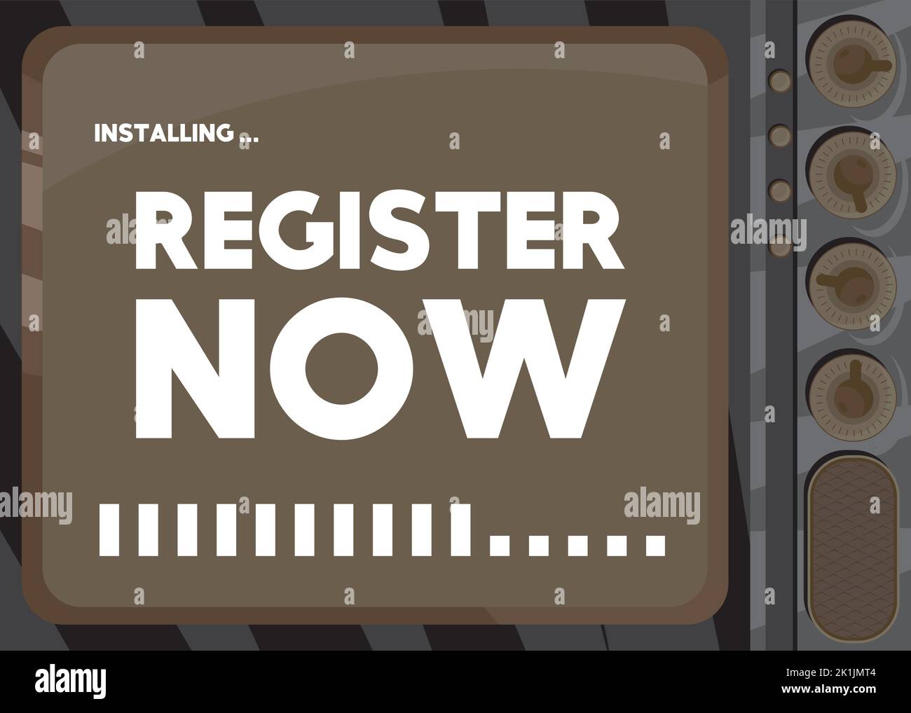 Cartoon Computer With the word Register Now. Message of a screen ...