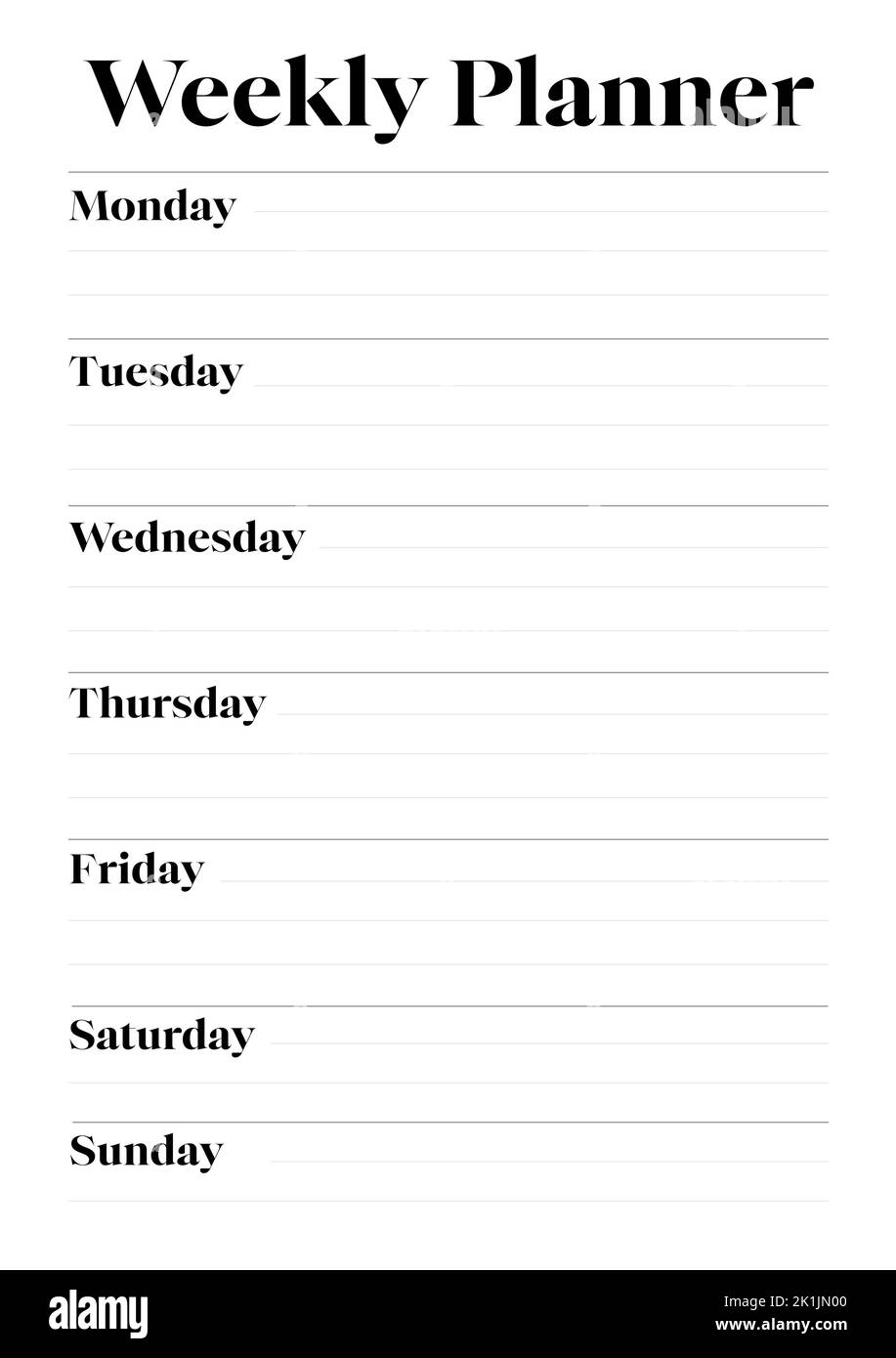 Weekly template Black and White Stock Photos & Images - Alamy