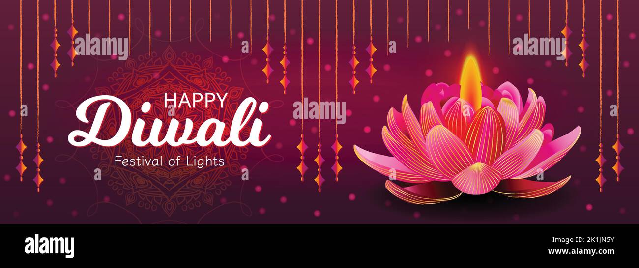 Happy Diwali Luxury Purple Horizontal Website Header Vector ...