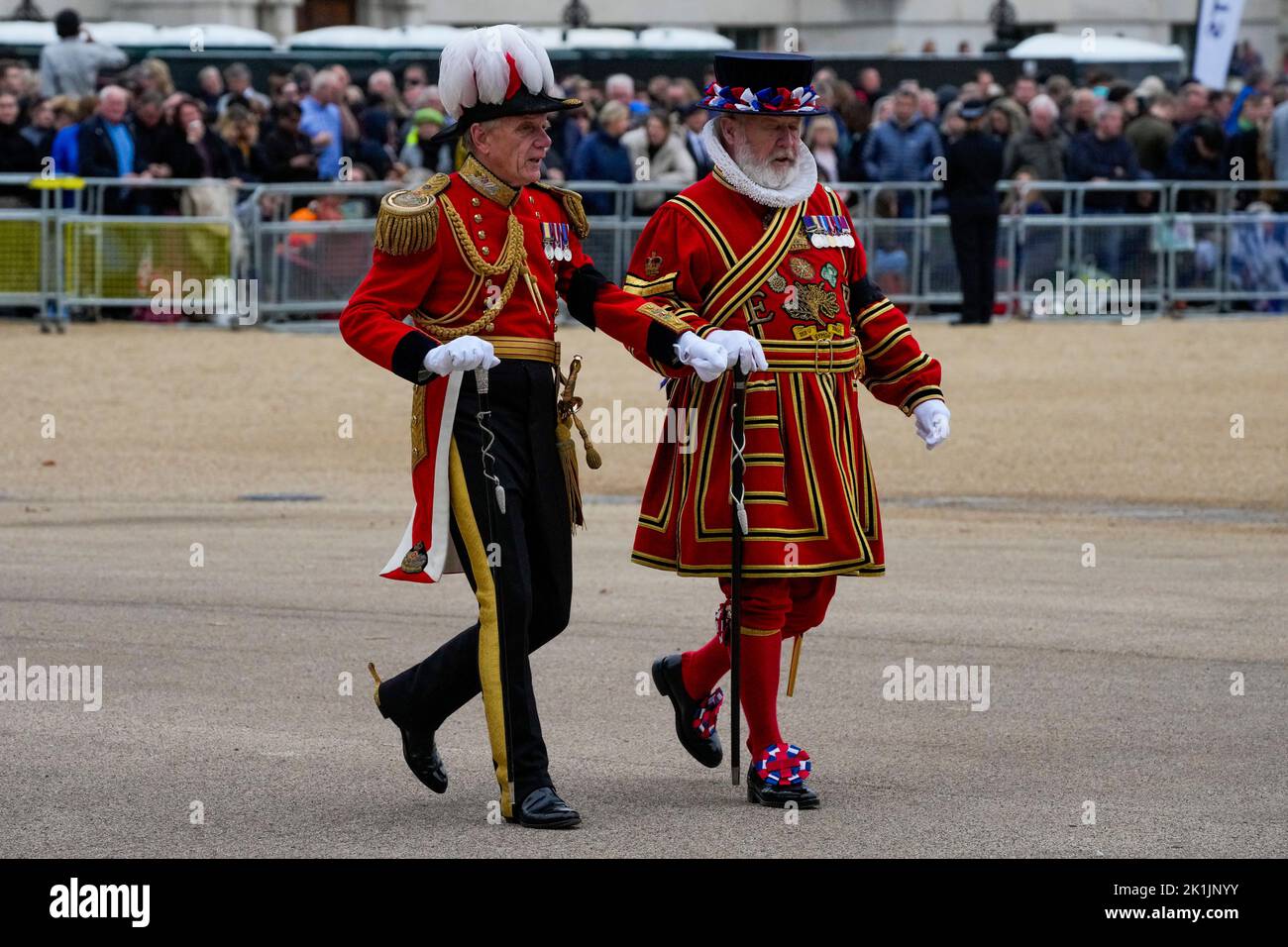 A Yeomen of the Guard (right) and Gentlemen at Arms members take their ...