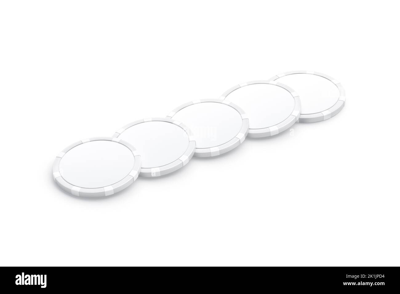 Blank white plastic round chip mockup lying row, side view Stock Photo ...