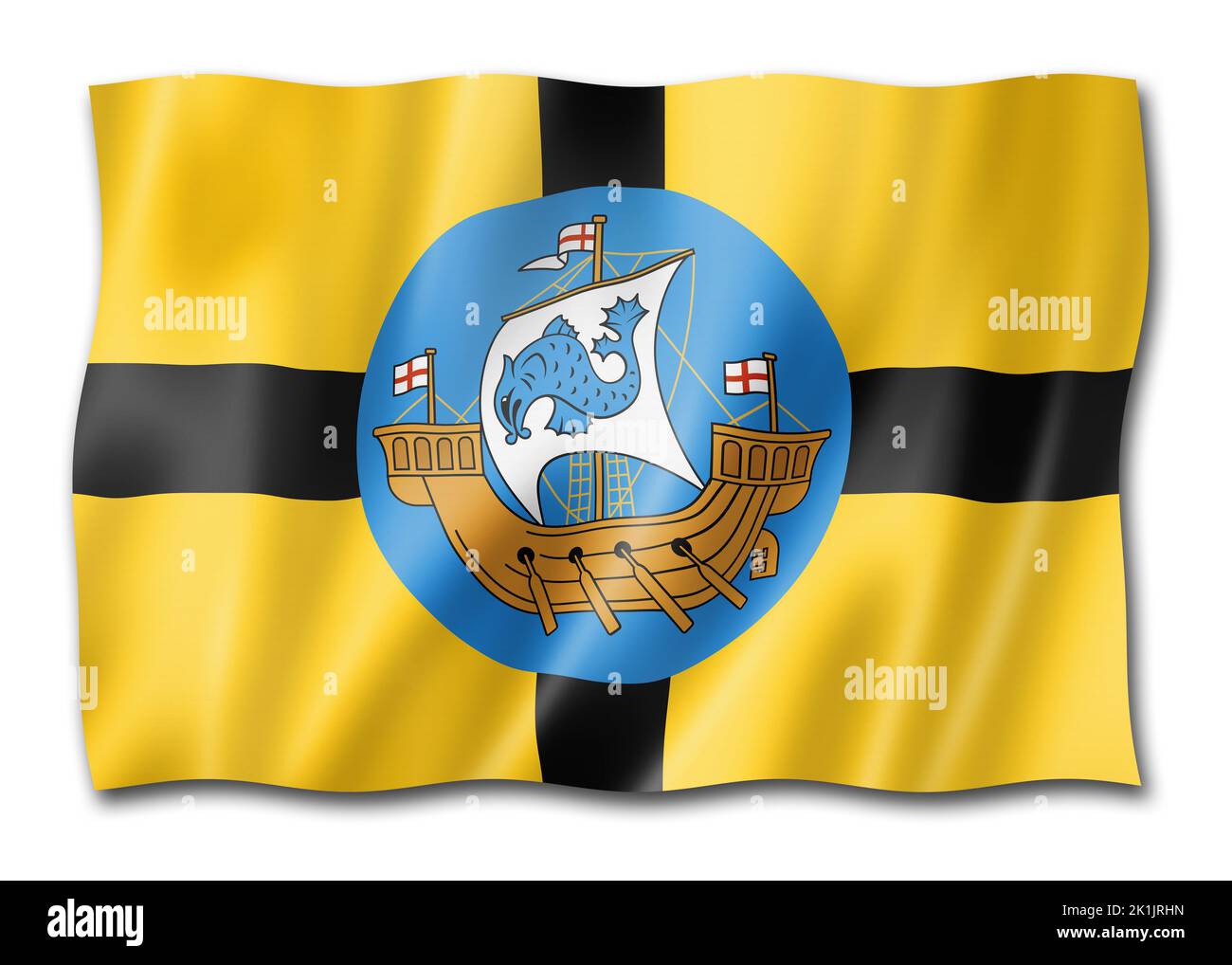 Wellington region flag, New Zealand waving banner collection. 3D ...