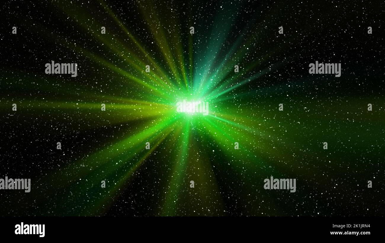 Burst of light in space. Night black starry sky horizontal background ...