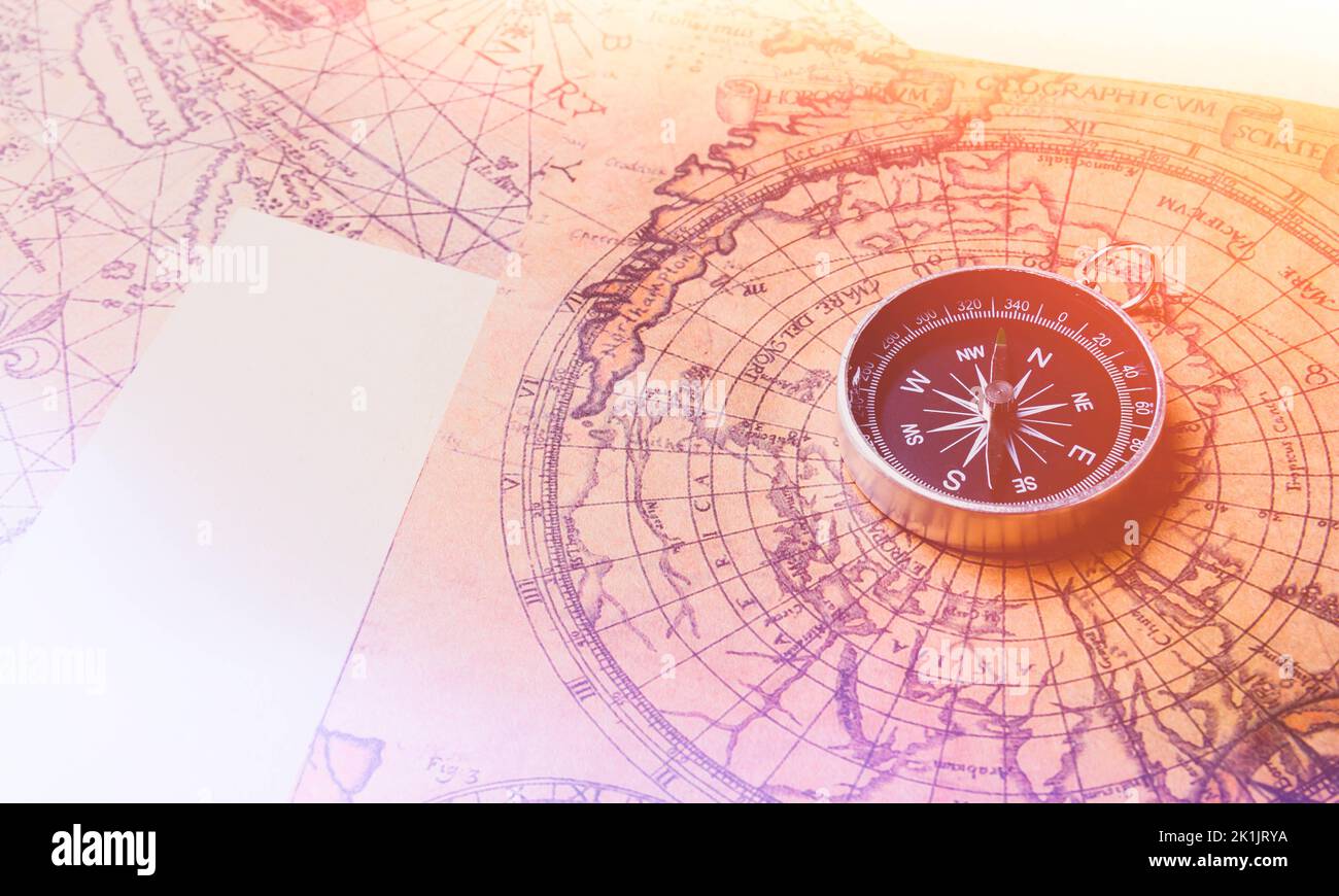 Looking for adventure. Compass and maps. Treasure map and path to the ...