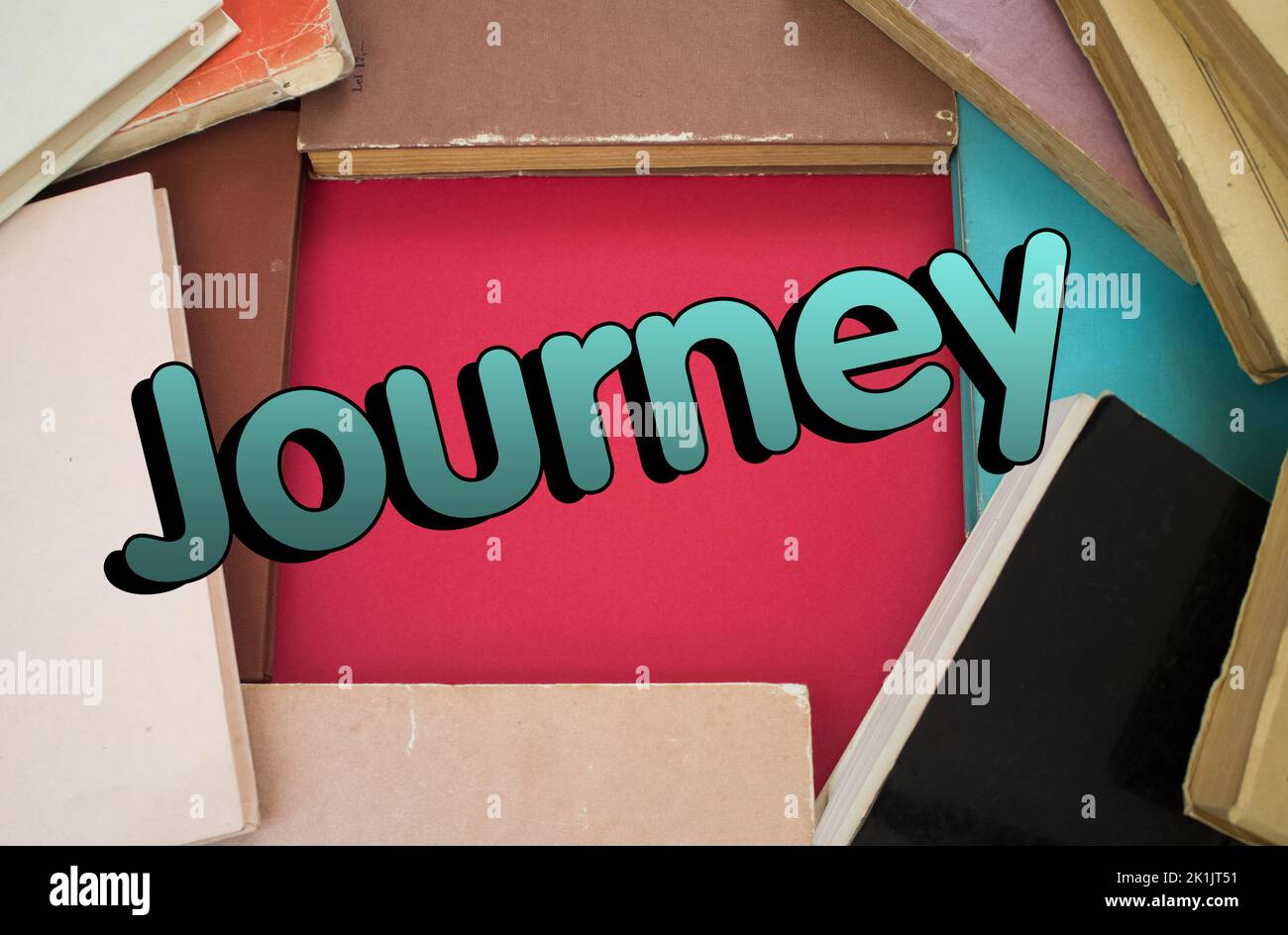 Journey word in opened book with vintage, natural patterns old antique ...