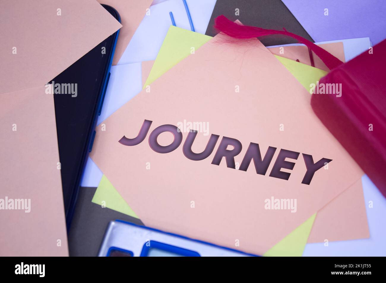 Journey. Text on adhesive note paper. Event, celebration reminder ...