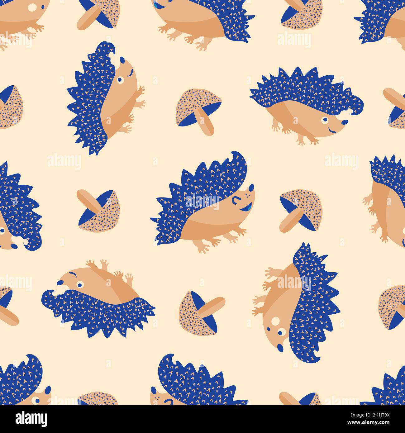 Cute spiky, prickly, hedgehog and mushroom seamless pattern background ...