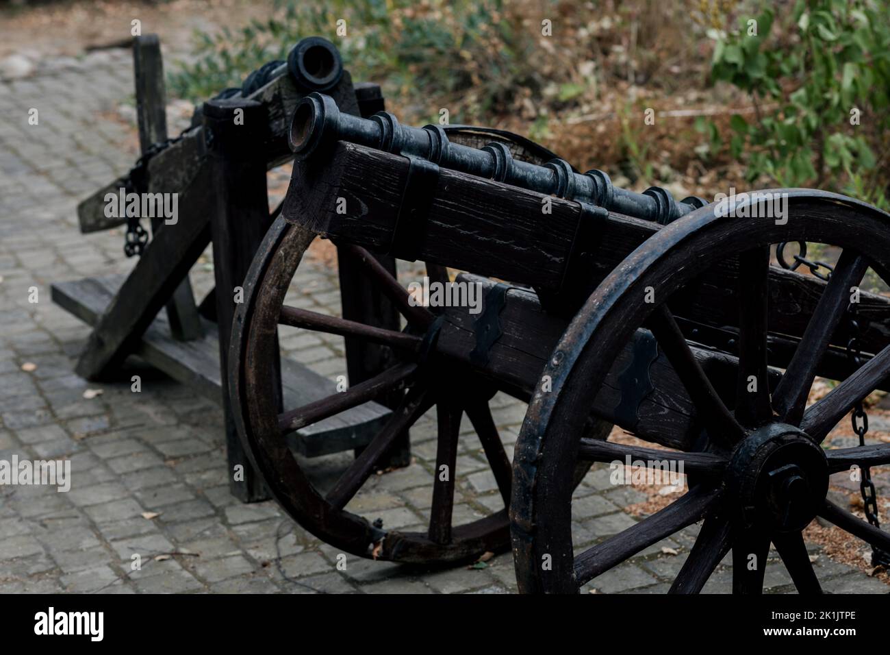 A cannon that shoots cores. The current model of an old artillery gun ...