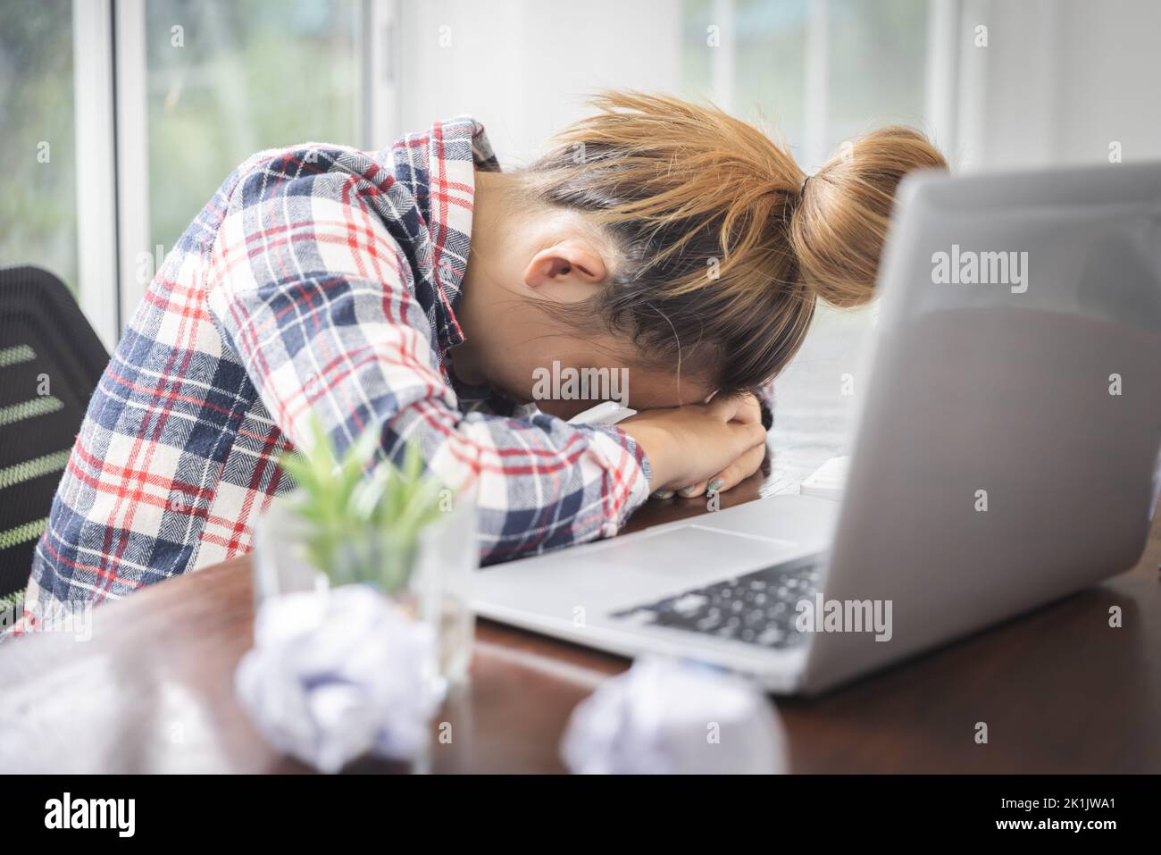 Sad and depressed woman in the deep thought in the office. stress ...