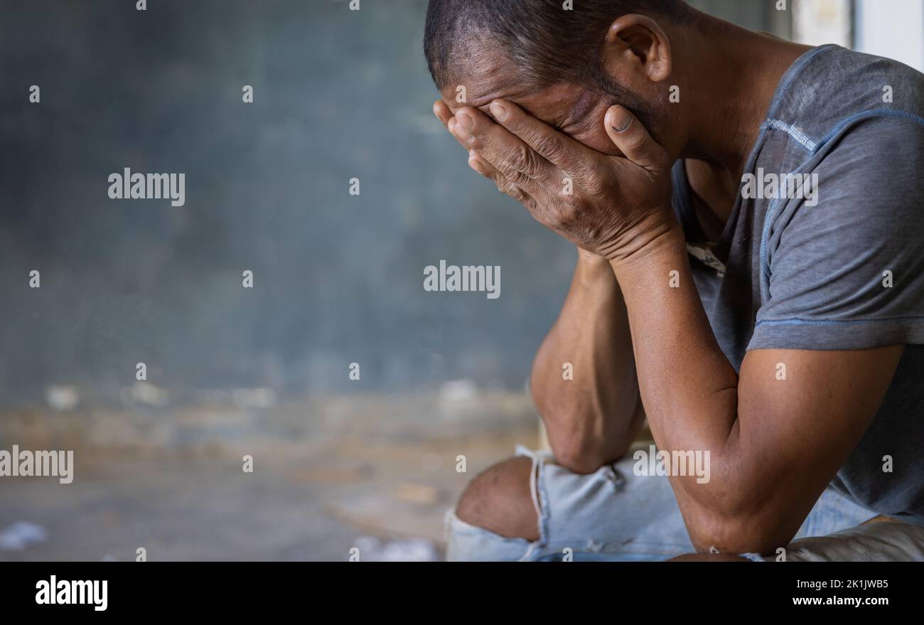 Stressed and depressed man of working under pressure and hopefulness ...