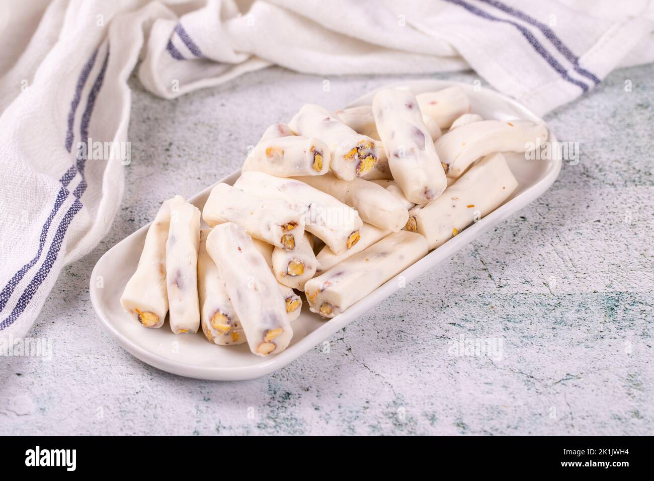 Milk flavored Turkish delight. Turkish delight with pistachio and milk ...