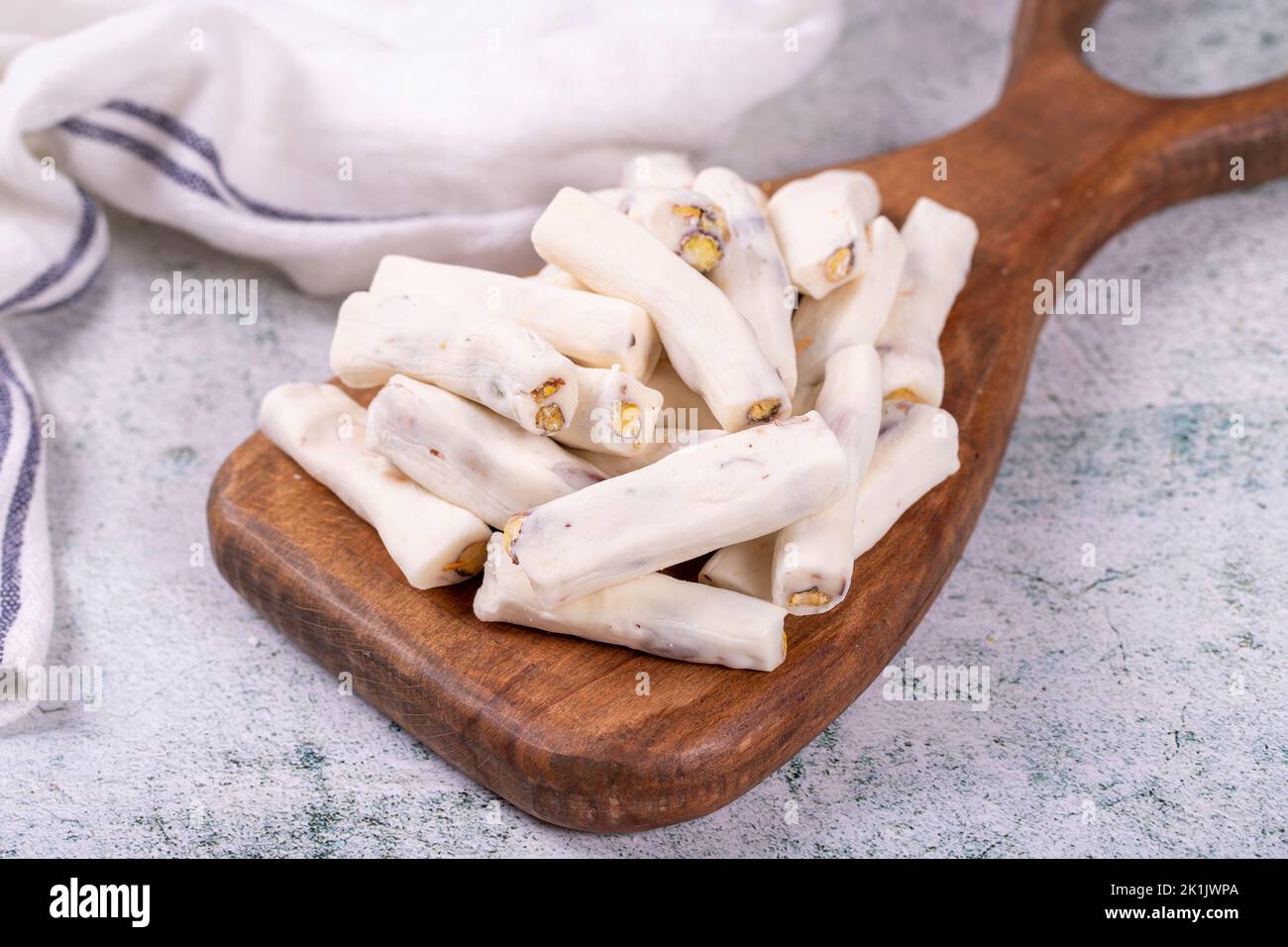 Milk flavored Turkish delight. Turkish delight with pistachio and milk ...