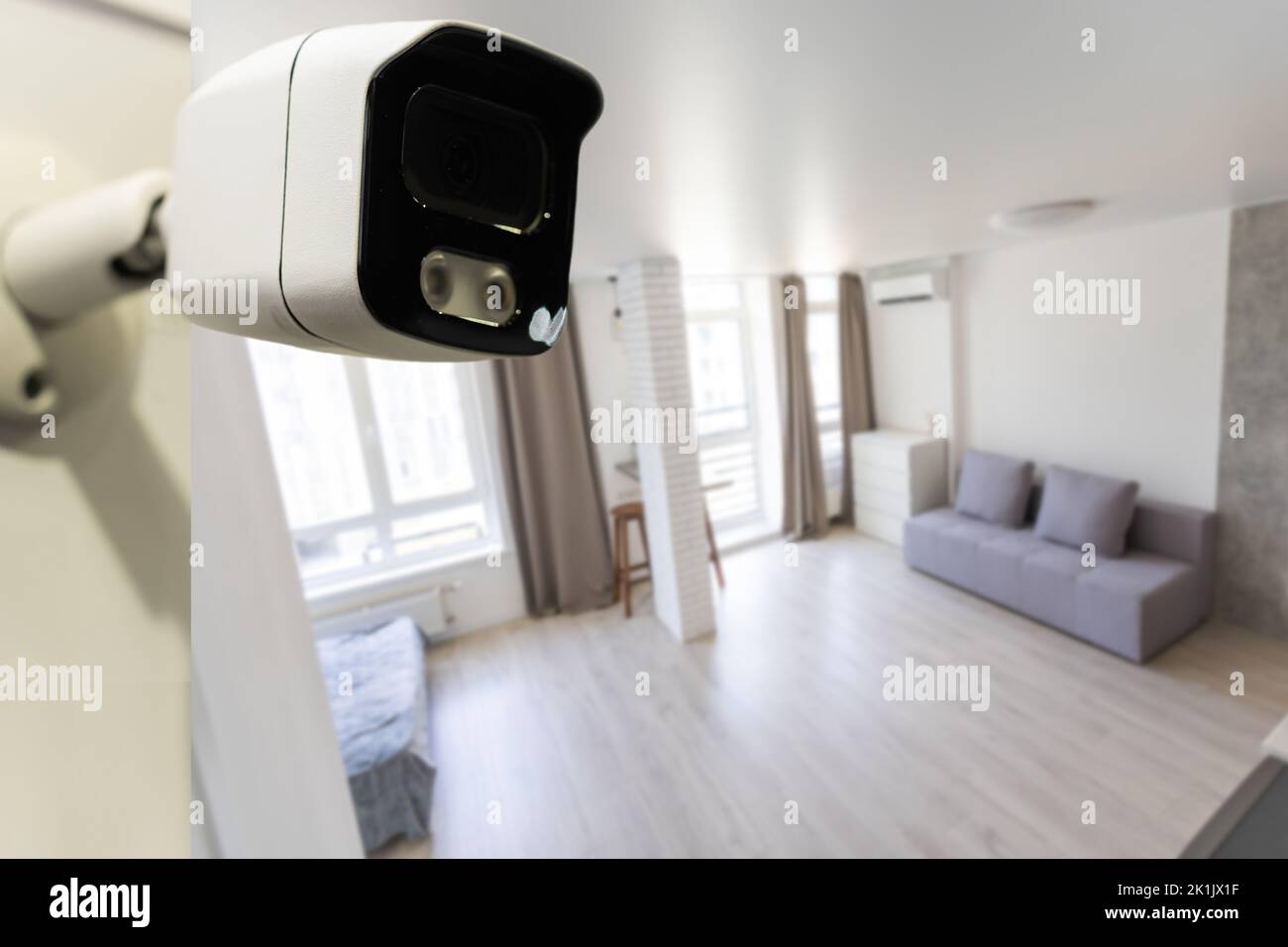 Interior Of Modern Empty Living Room With Security Camera In House ...