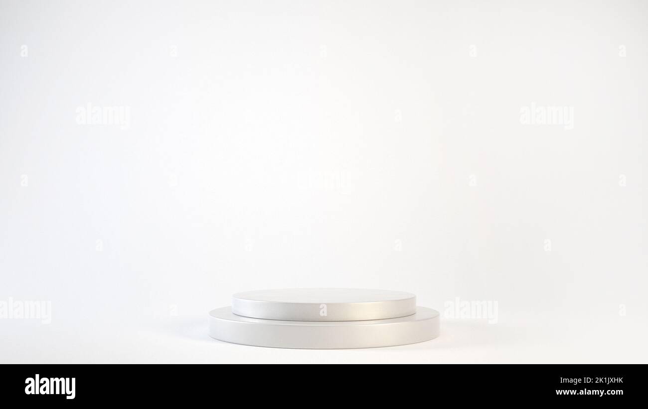 Empty gray podium or pedestal display on white background with cylinder ...