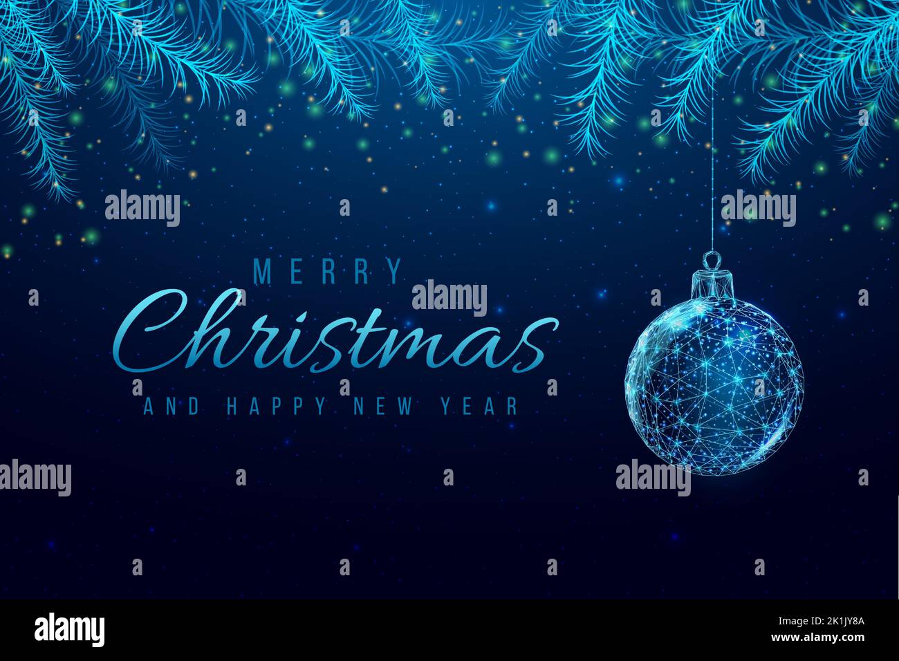 Wireframe Christmas ball and Christmas tree branches, low poly style ...