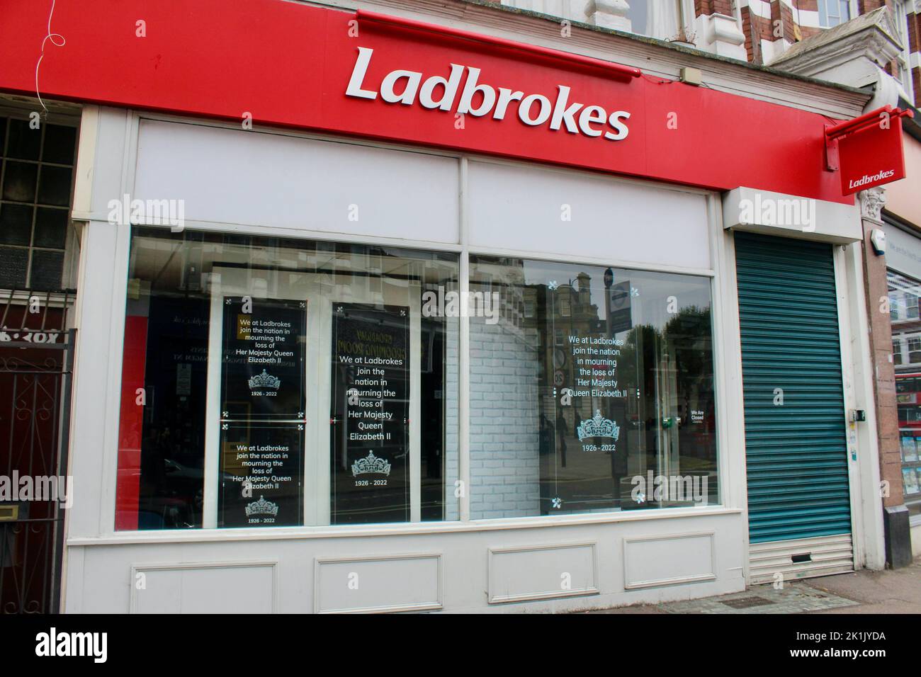 ladbrokes shop window displays and closed signs in muswell hill on 19th ...