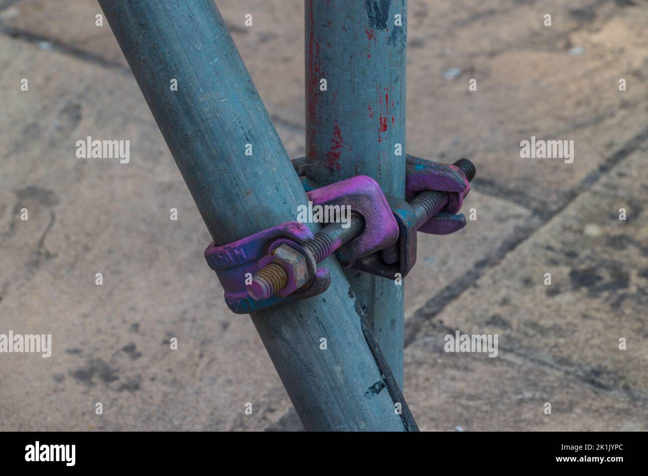 Scaffolding poles on a domestic property Stock Photo - Alamy